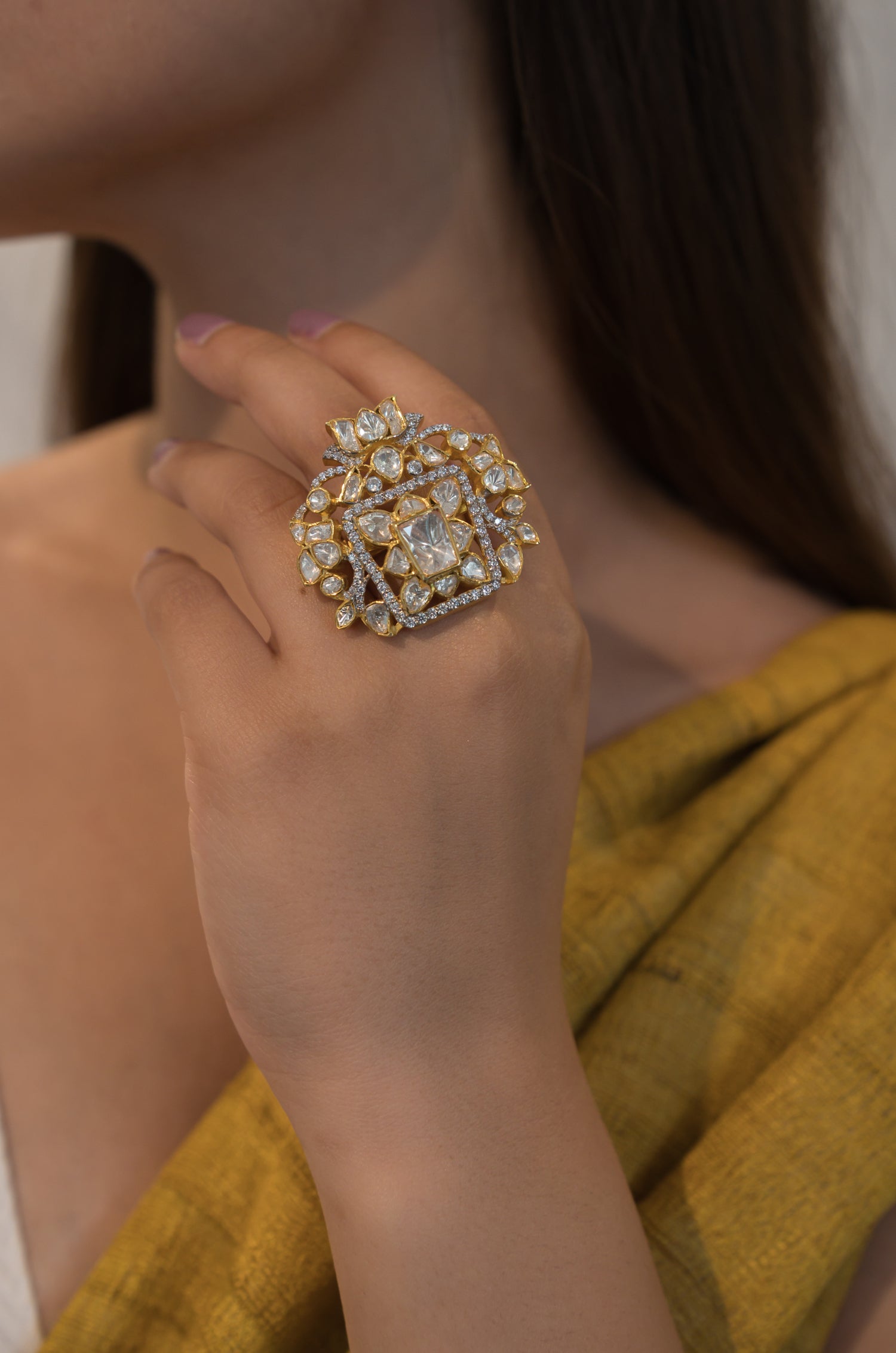 Saira Moissanite Polki Silver Ring – Paisley Pop Shop