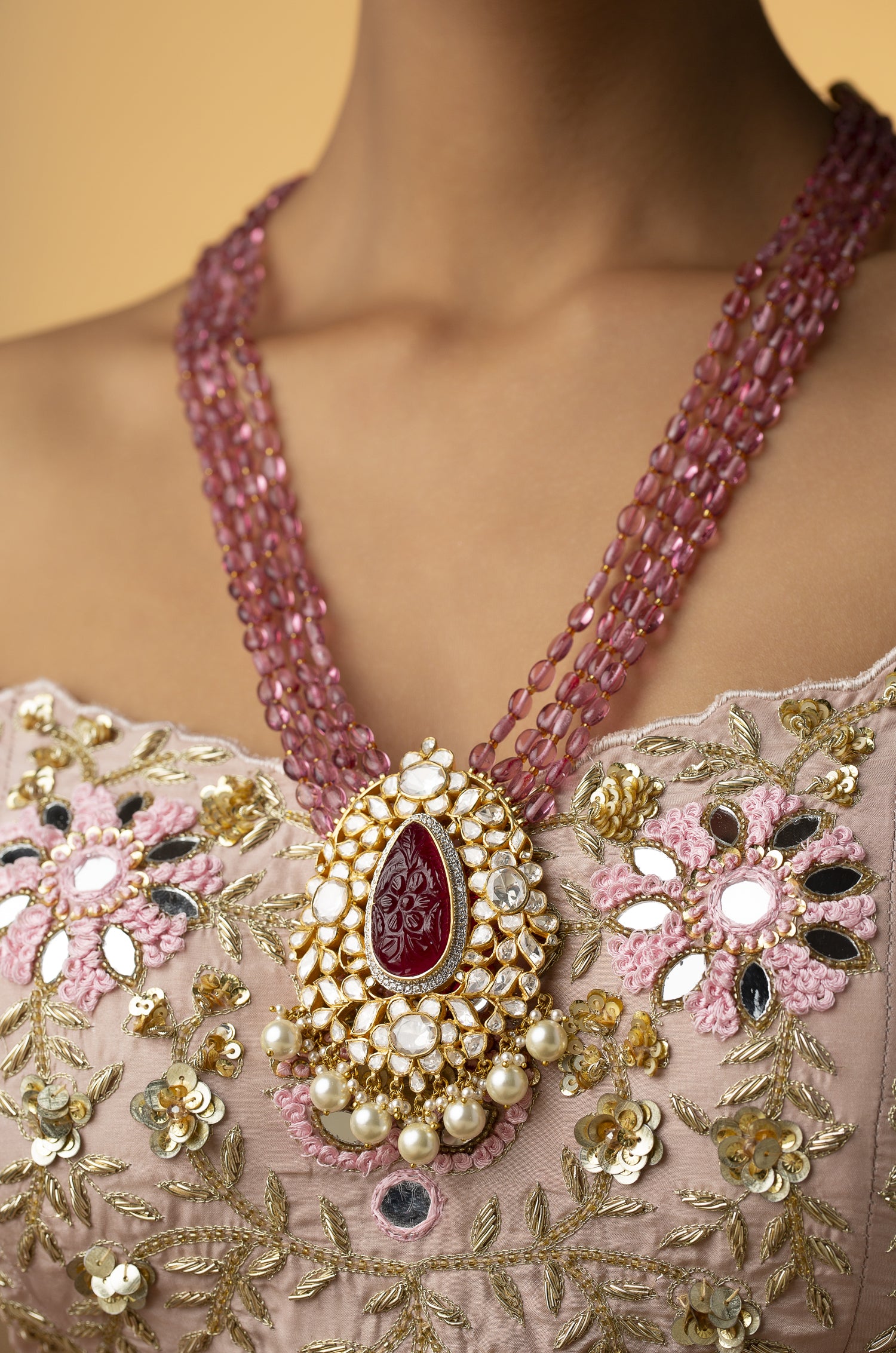 Nehma Pink Polki Silver Necklace – Paisley Pop Shop