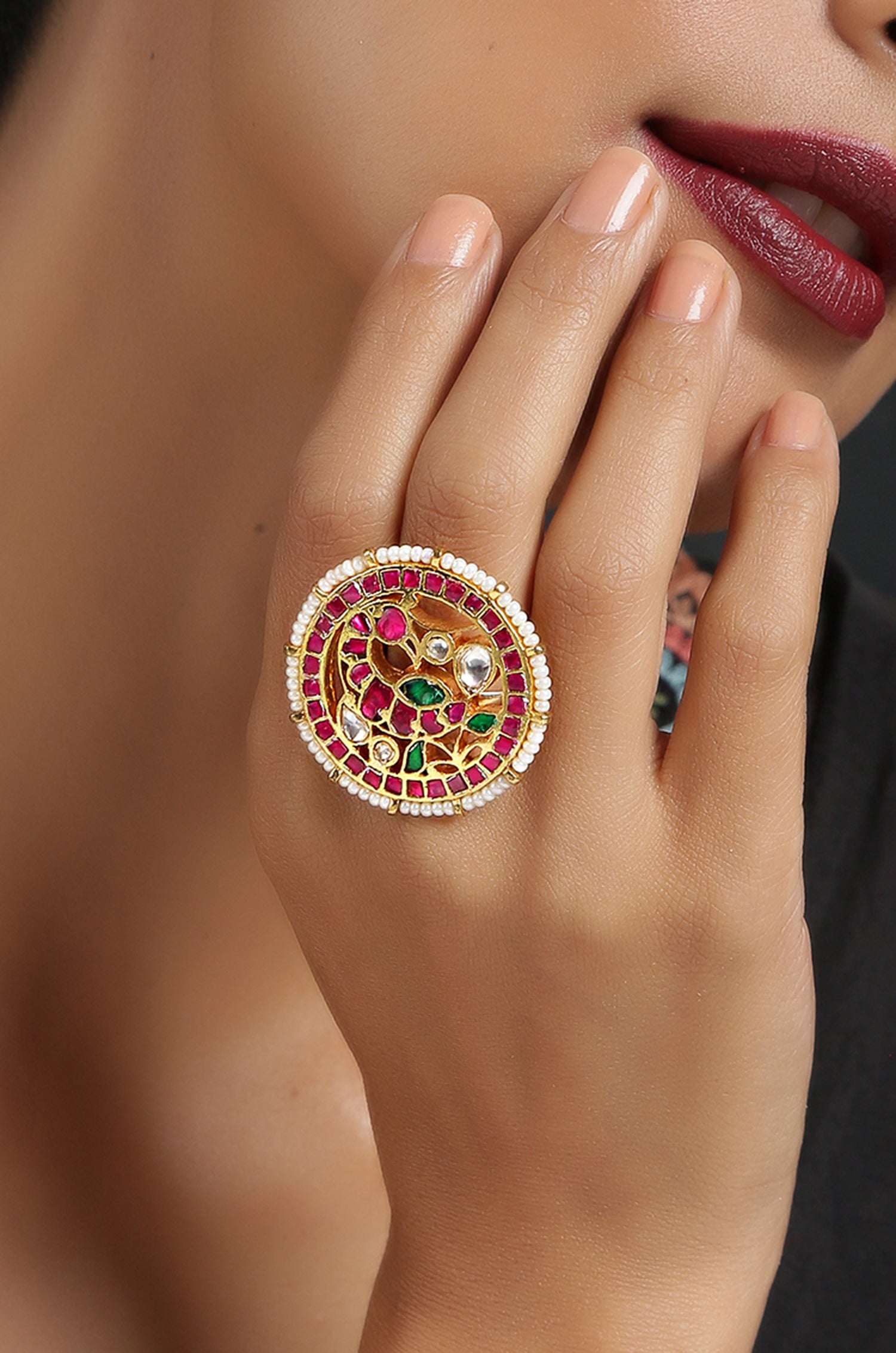 Indira Pink Kundan Ring – Paisley Pop Shop
